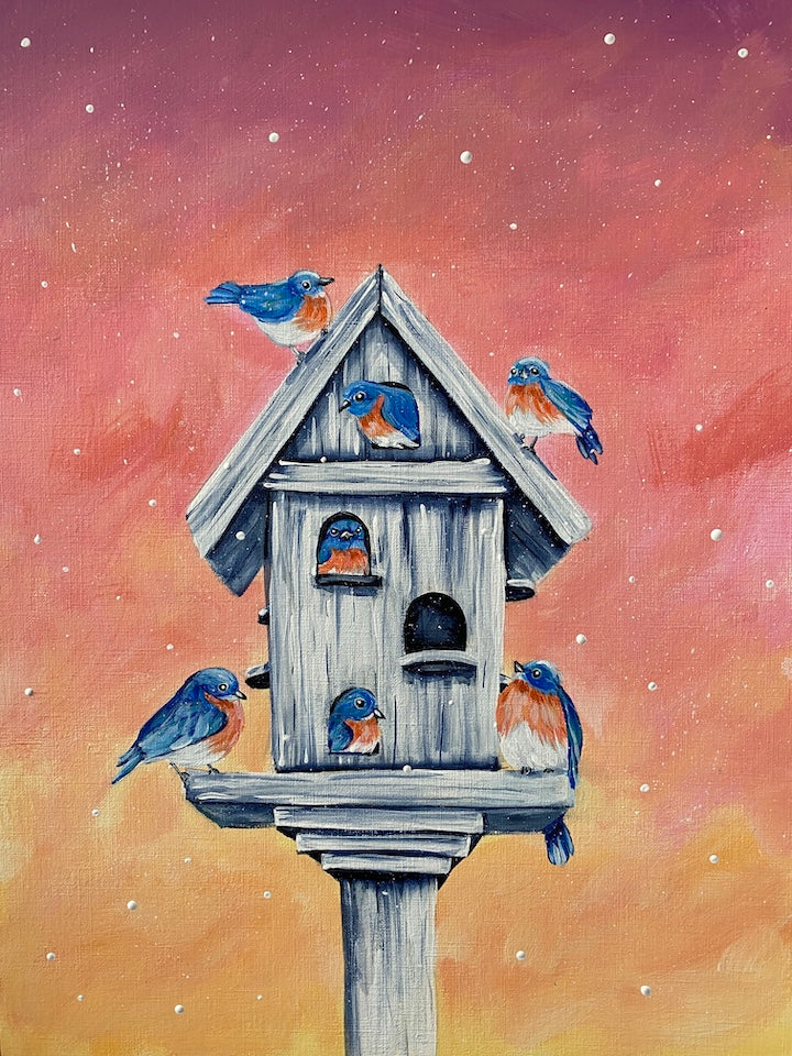 Bluebirds of Happiness Acrylic Painting Class – Tinker's Cart Art Bluebirds of Happiness Acrylic Painting Class – Tinker's Cart Art